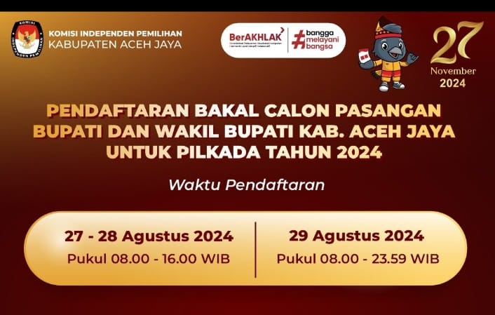 Besok, KIP Aceh Jaya Mulai Buka Pendaftaran Calon Kepala Daerah 2024